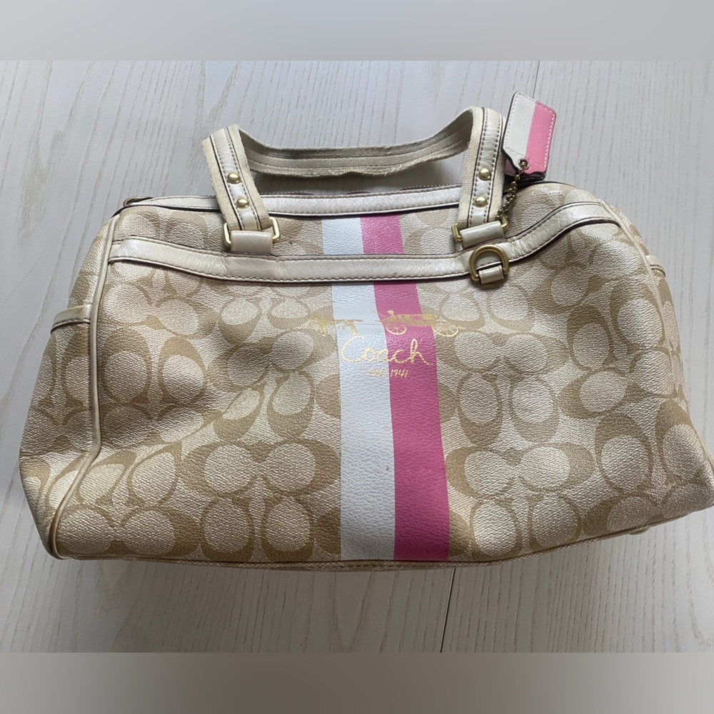 Coach Heritage Chelsea Handbag Logo Pattern Striped - Gem